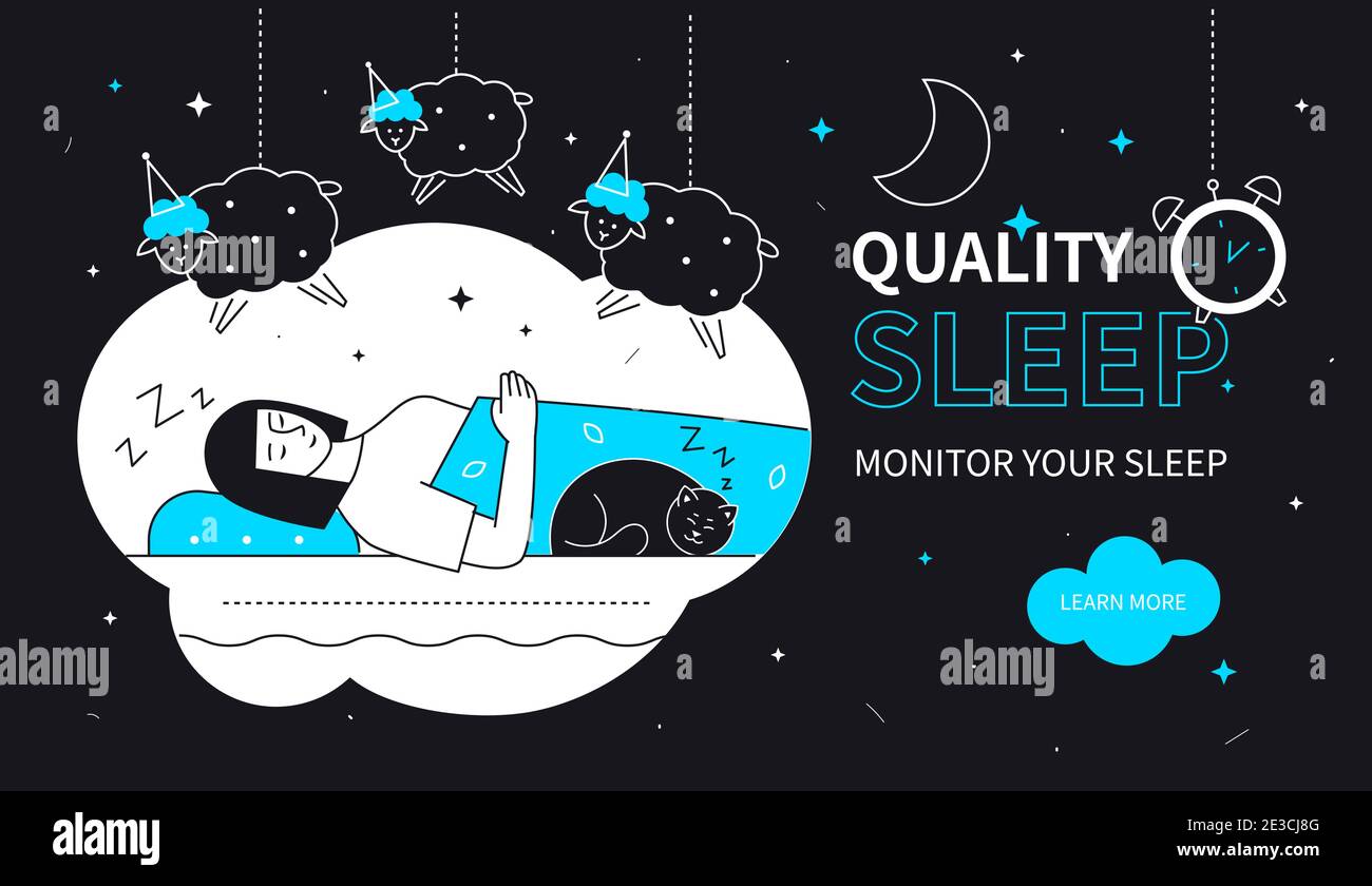 Quality sleep - flat design style web banner with line elements on ...