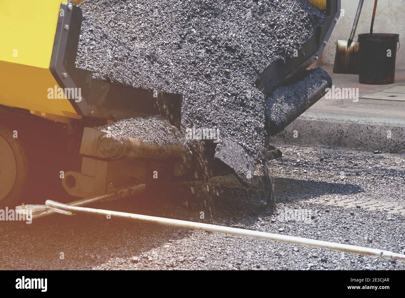 Paving Truck Laying Asphalt, Bitumen at Road Constructio Stock Photo ...