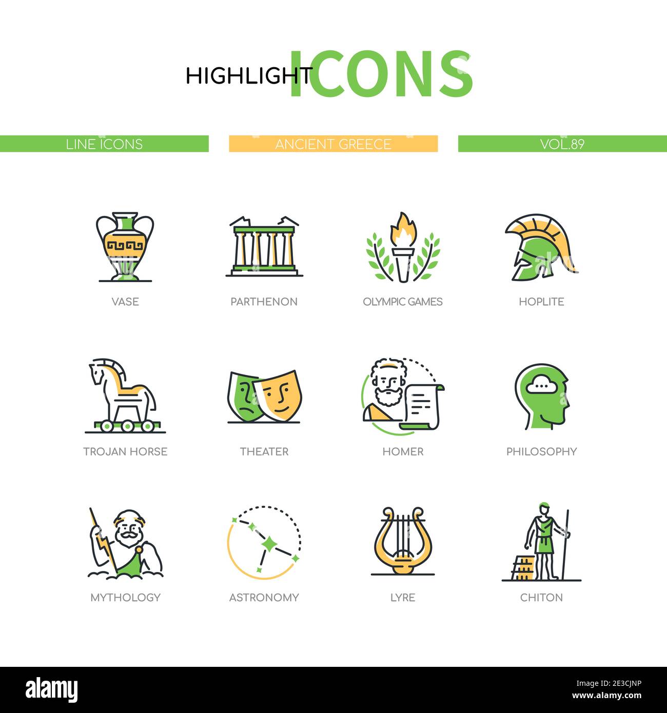 Ancient Greece - modern line design style icons set. Greek culture ...