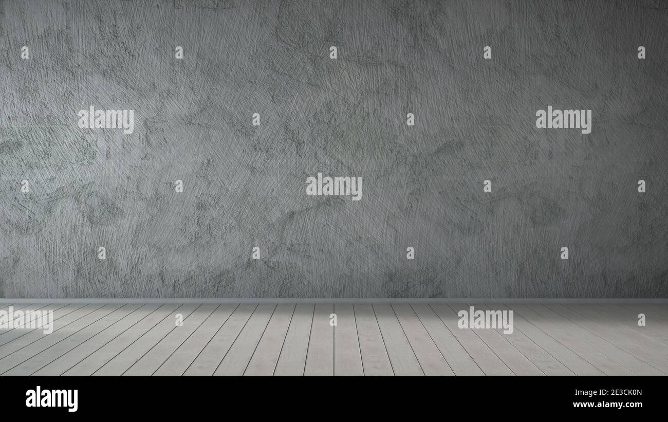 Empty room with concrete wall and wooden floor, grey background. 3d ...