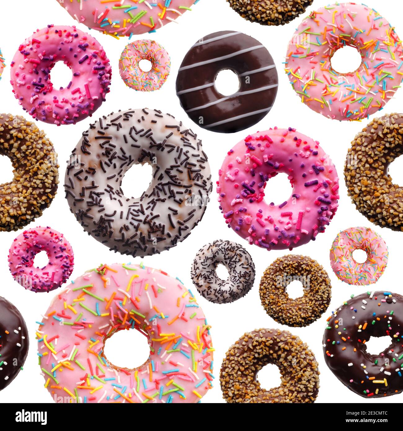 Set of assorted donuts, isolated on white background, seamless pattern ...