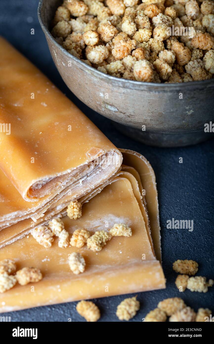 Mulberry pulp (pestil) with dried mulberries. Dried Fruit Pulp Mulberry ...