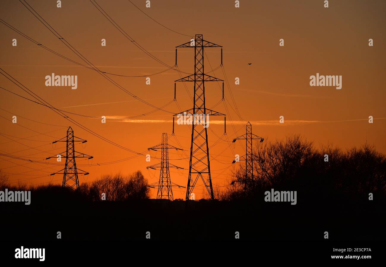 Pylons at sunset in Aylestone Meadows in Leicester Stock Photo - Alamy
