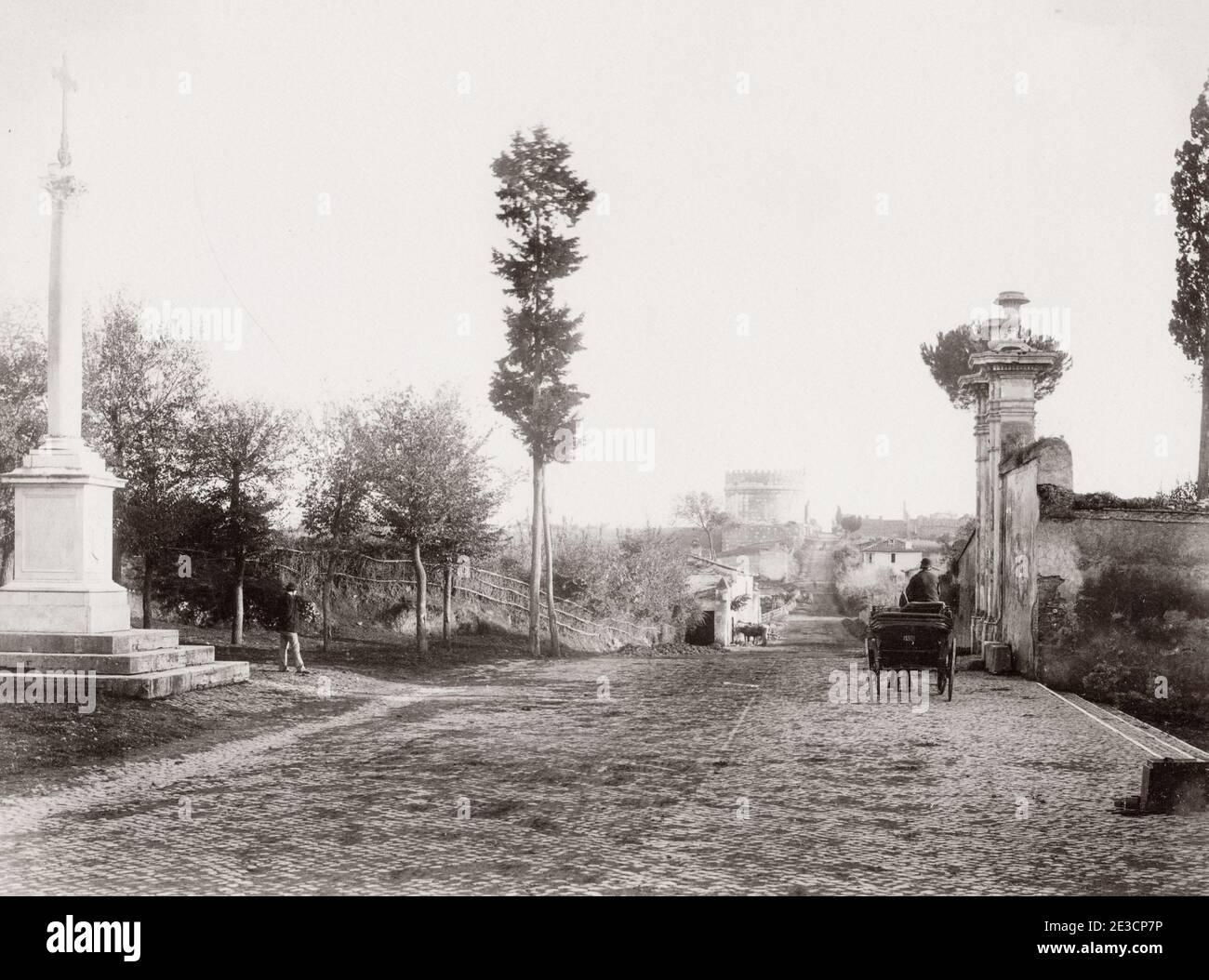 Vintage 19th century photograph: Via Appia, Appian Way, tomb of Cecilia ...