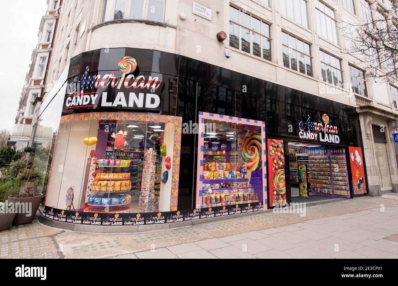 American Candyland on Oxford Street, one of the few shops that are open ...