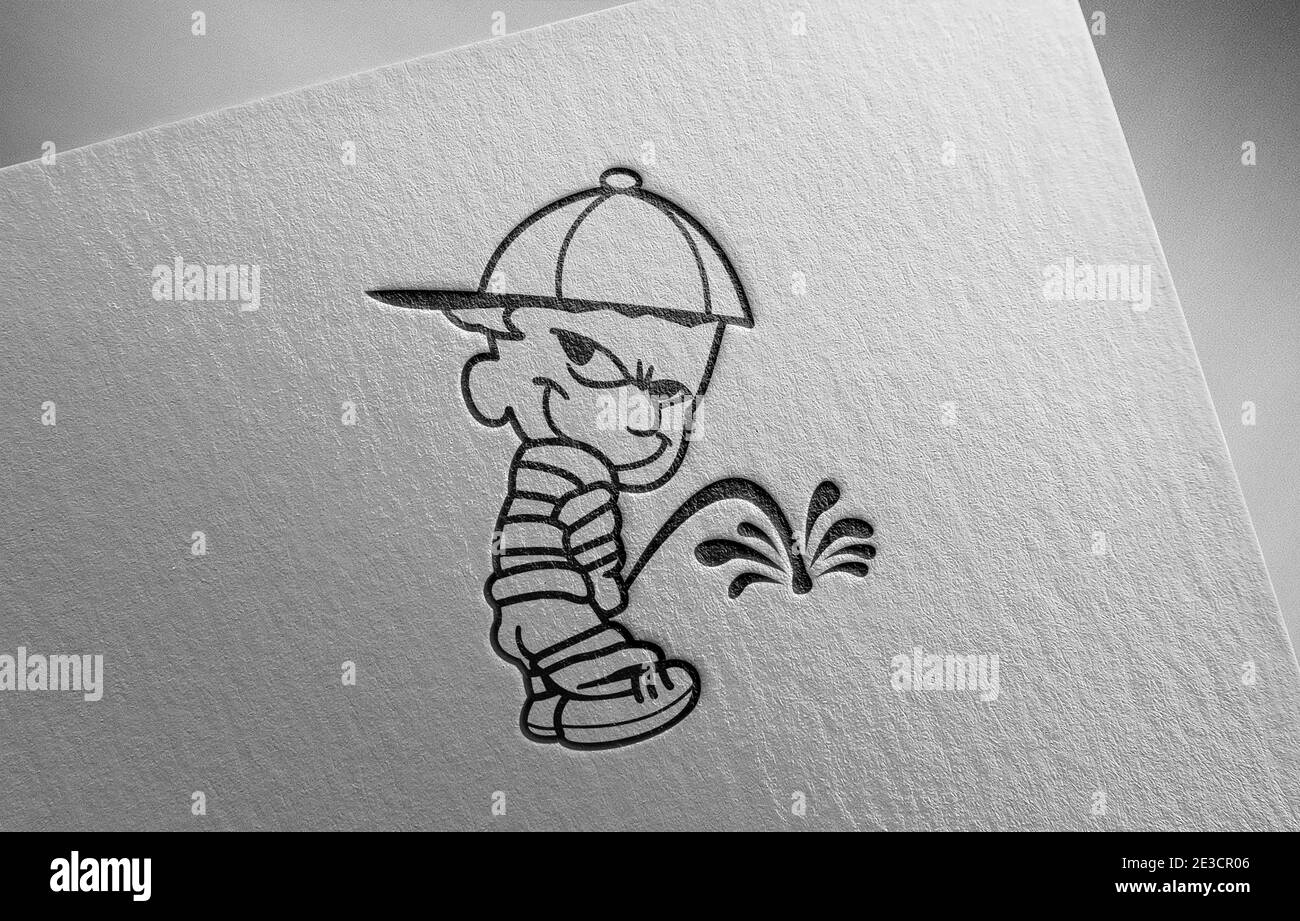 boy pissing logo paper texture illustration Stock Photo - Alamy