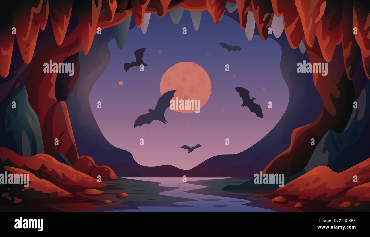 Bats Flying Out Of Cave Clipart