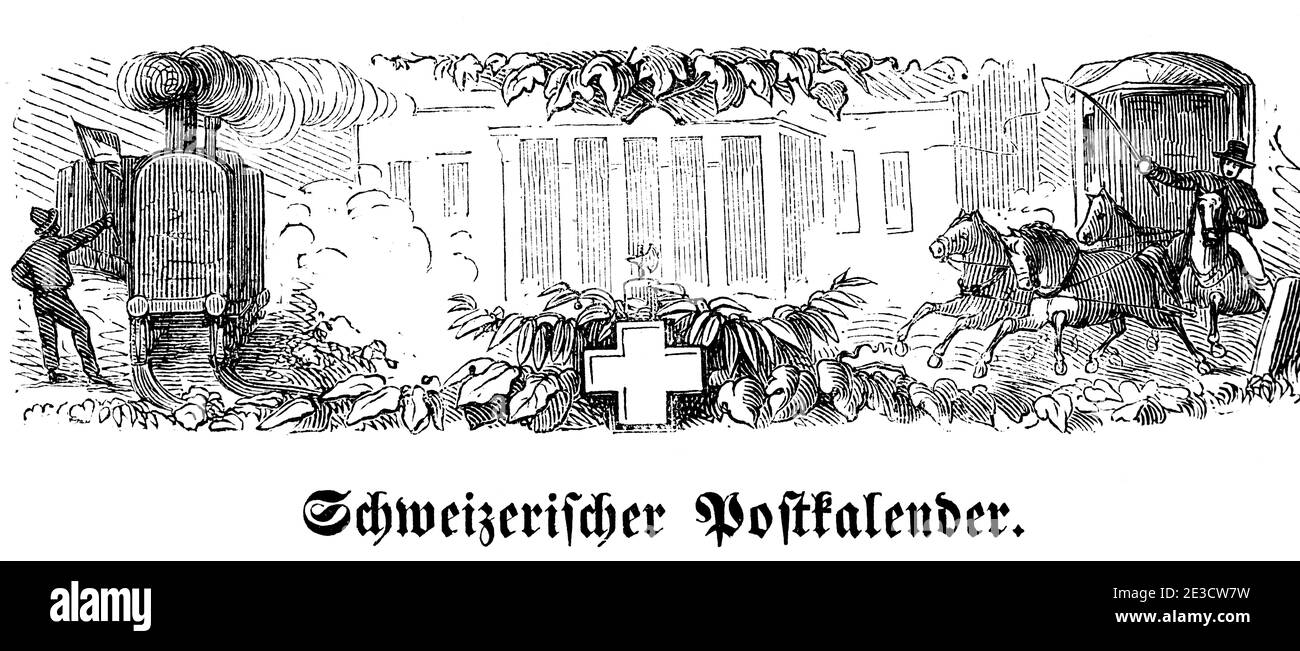 Swiss Post Calendar concerning dates and tariffs of train and ship ...
