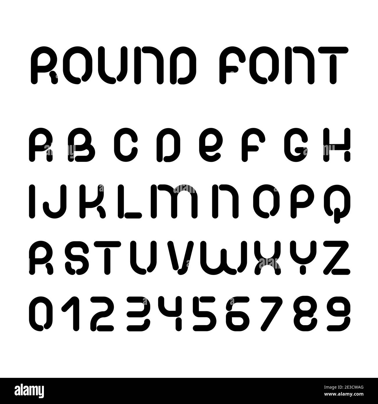 Black Round Font Vector Alphabet Of Latin Letters And Numbers Stock