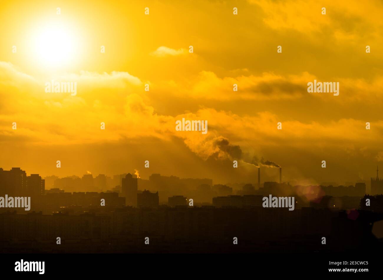 Sun industry city landscape clouds environment pollution Stock Photo ...