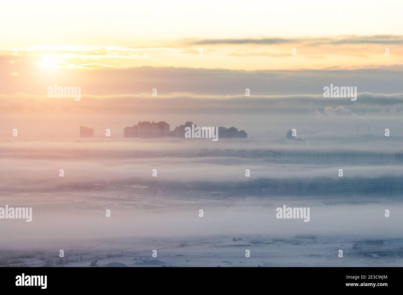 Morning gray city in smog fog and smoke Stock Photo - Alamy