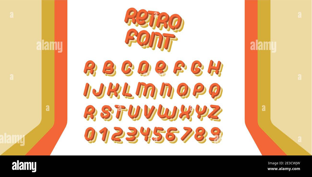 Retro font. Letters of 70s-80s aesthetics. Vector alphabet in layered ...