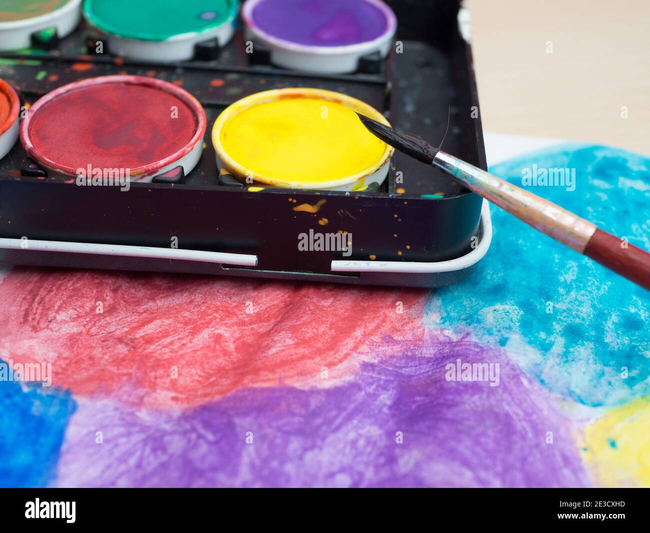 colorful water paint with brush Stock Photo - Alamy