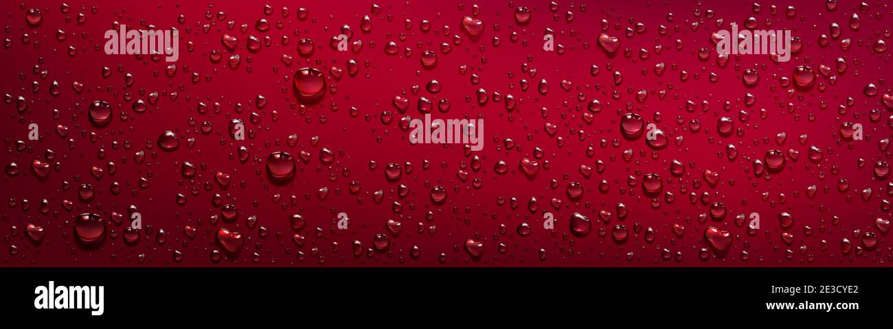 Red background with transparent water droplets. Vector realistic ...