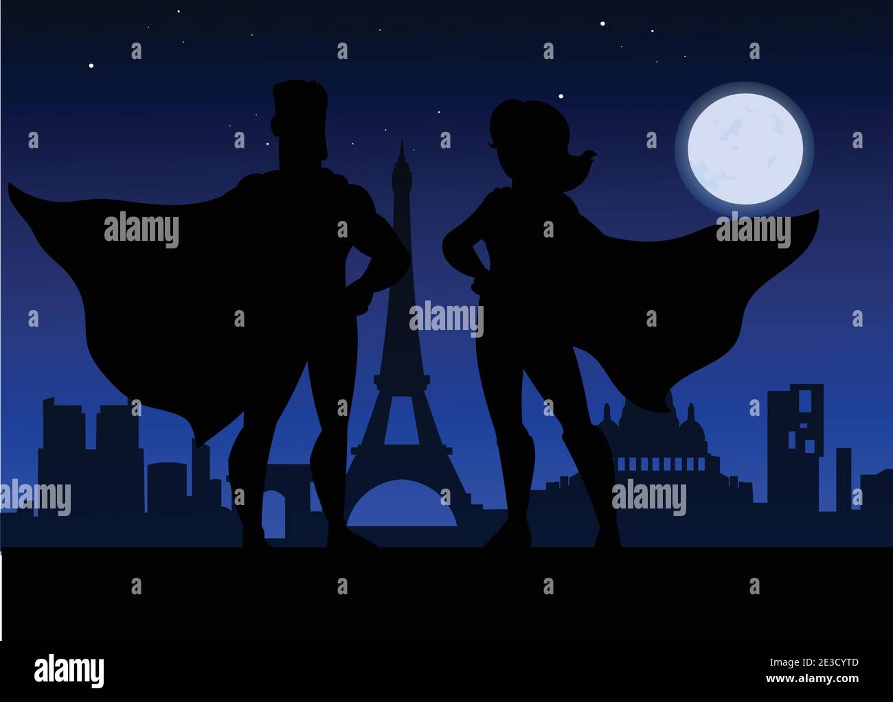 Super Hero Couples Silhouette Vector illustration Stock Vector Image ...