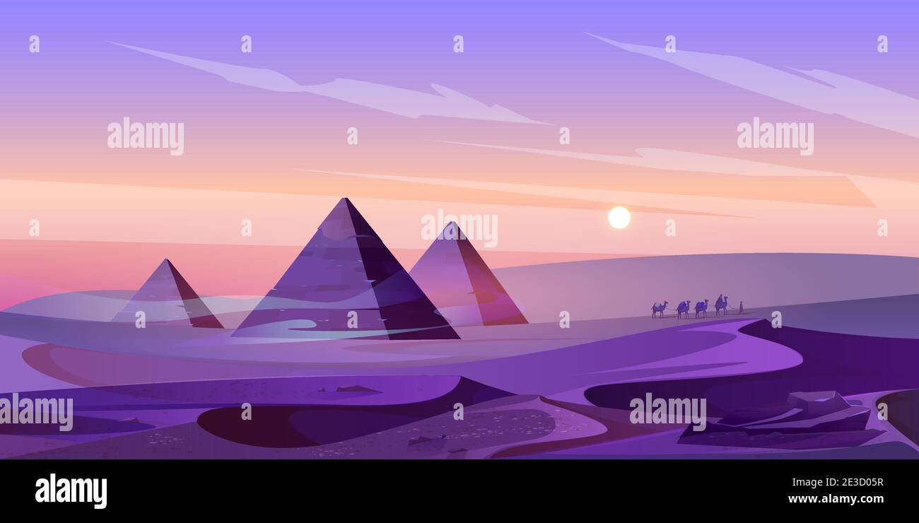 Egypt pyramids and Nile river in dusk desert, egyptian pharaoh tomb ...