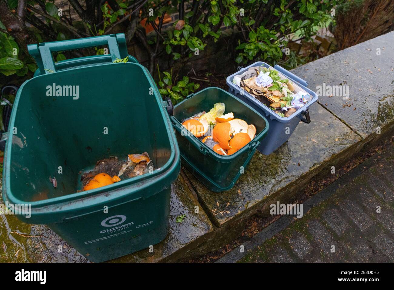 Kitchen waste caddies distributed by Oldham Council. The green is used ...