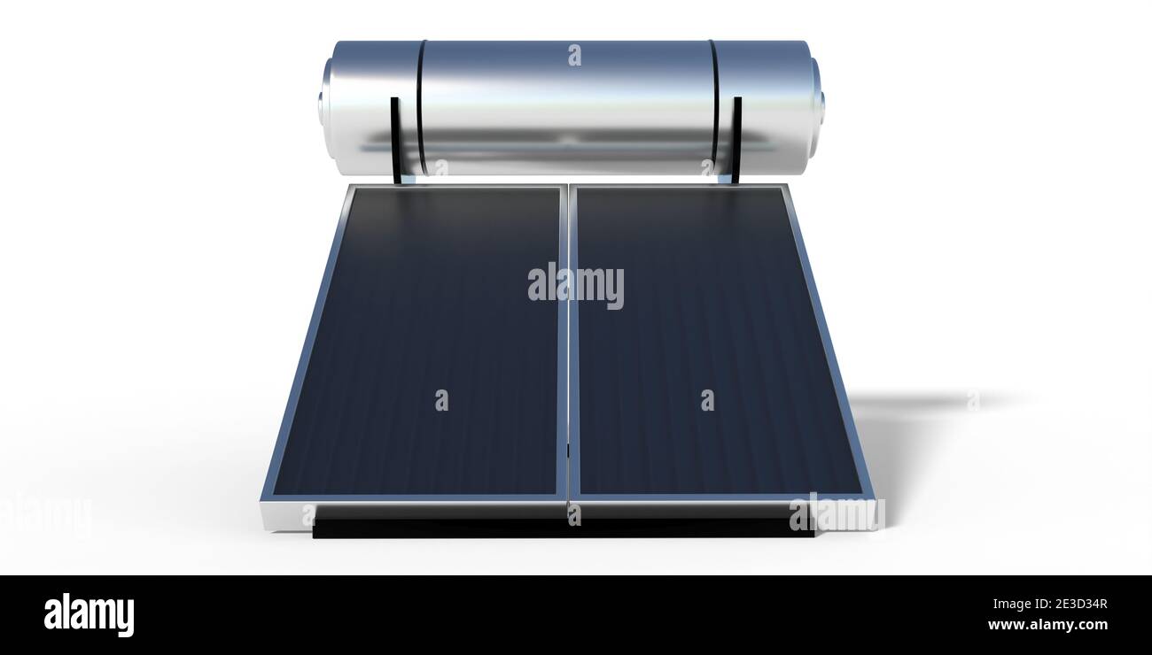 Solar water heating system isolated against white background. Panels ...