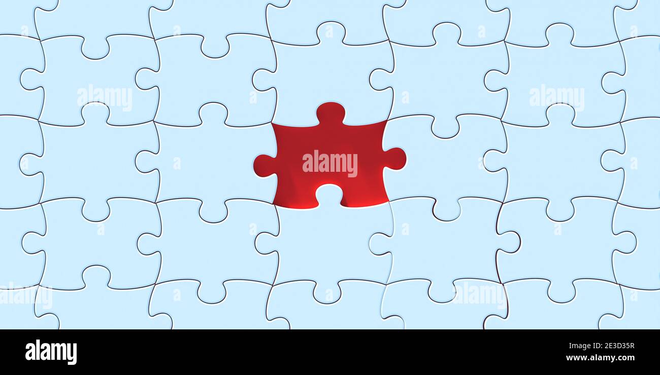 Puzzle jigsaw background, grid template, one piece missing. Incomplete ...