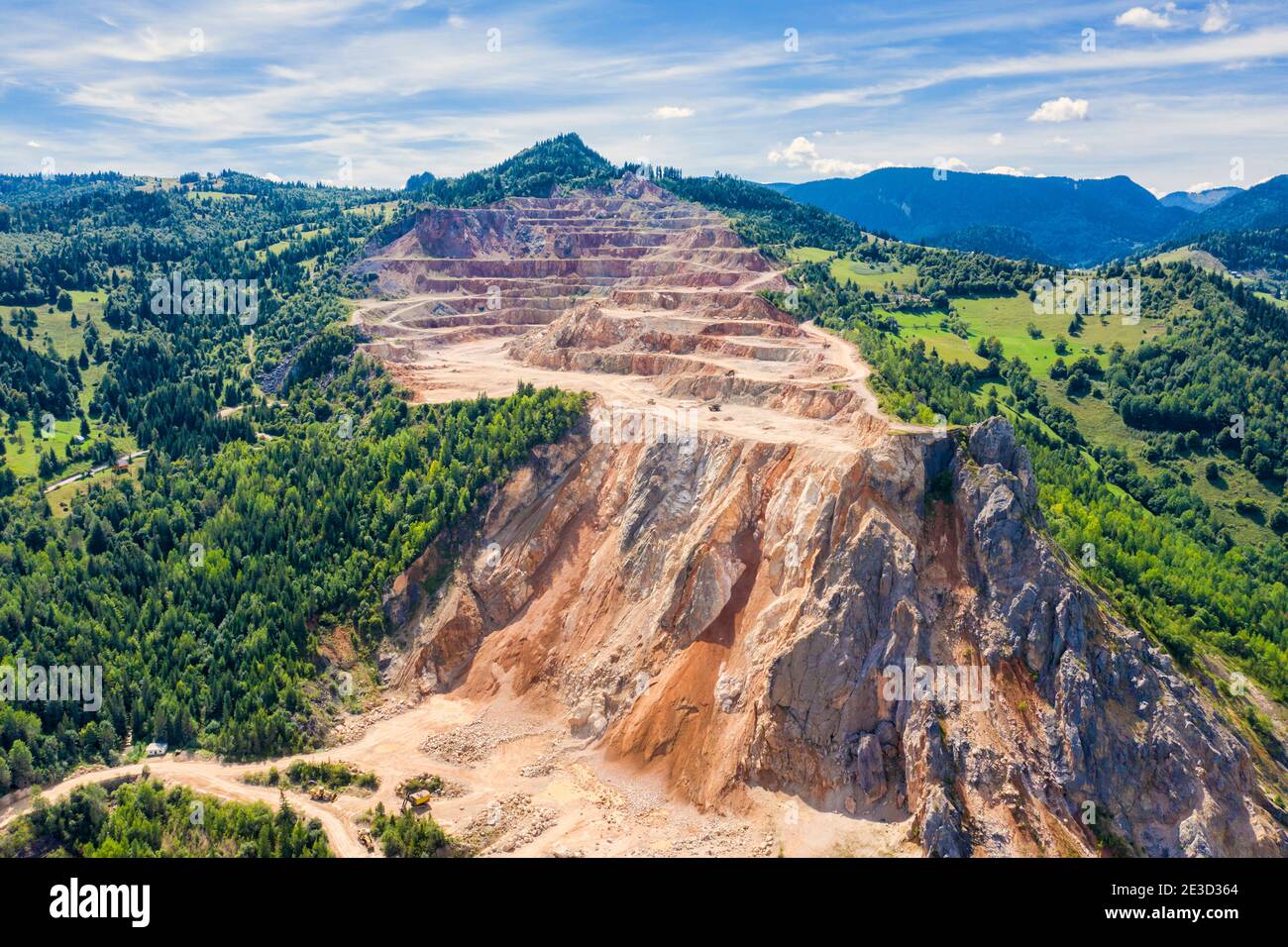 Stone quarry in a summer landscape, Romanian Carpathians cement mining ...