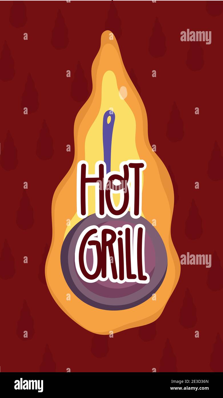 hot grill cooking in cartoon style lettering vector illustration Stock ...