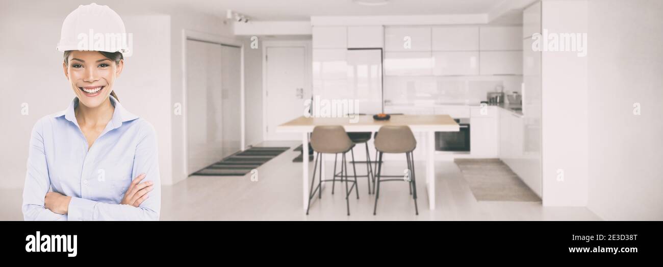 Professional real estate builder or inspector Asian woman portrait ...