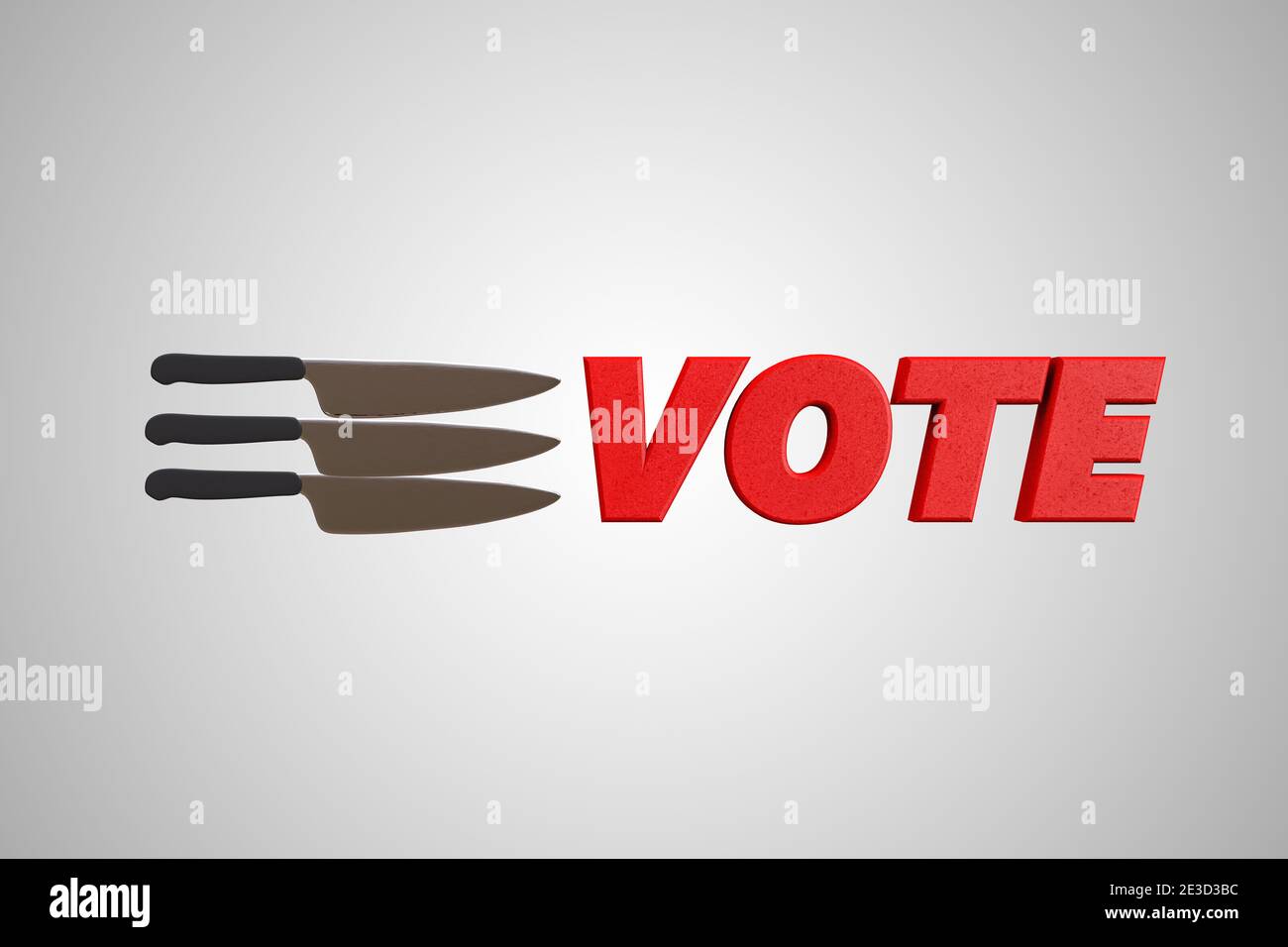 Vote letters with many knives demonstrating protesting elections or ...