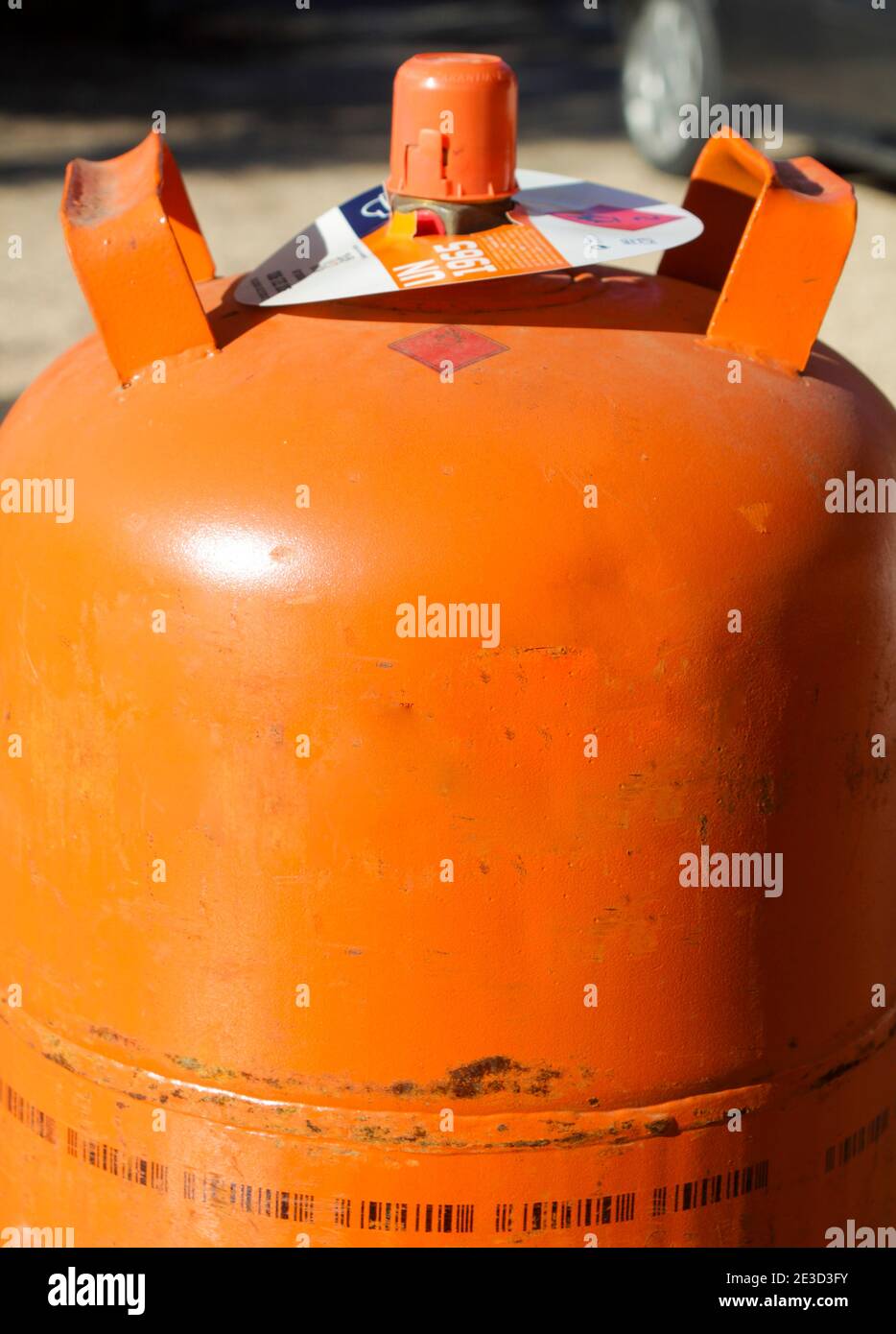 Madrid, Spain- January 17, 2021:Traditional metal butane gas bottle at ...