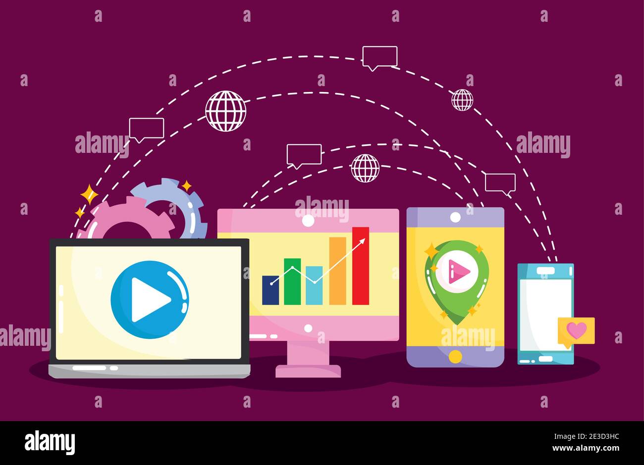 social media network connection marketing in digital device vector ...