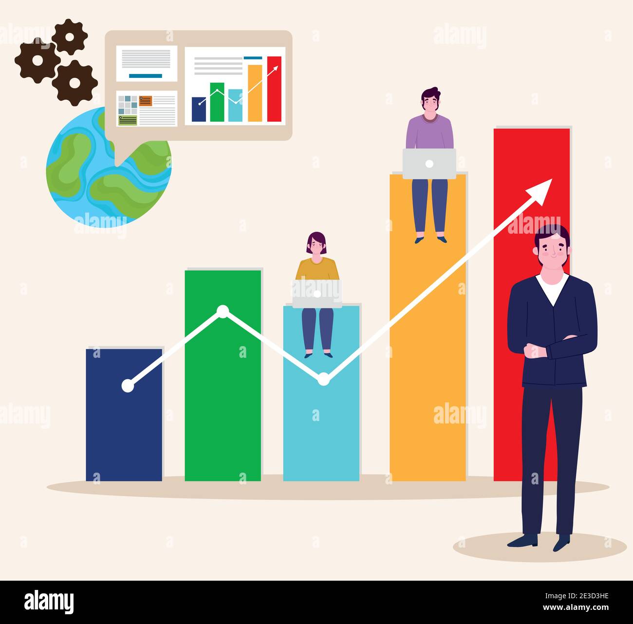 businessman employees with laptops and business chart report, people ...