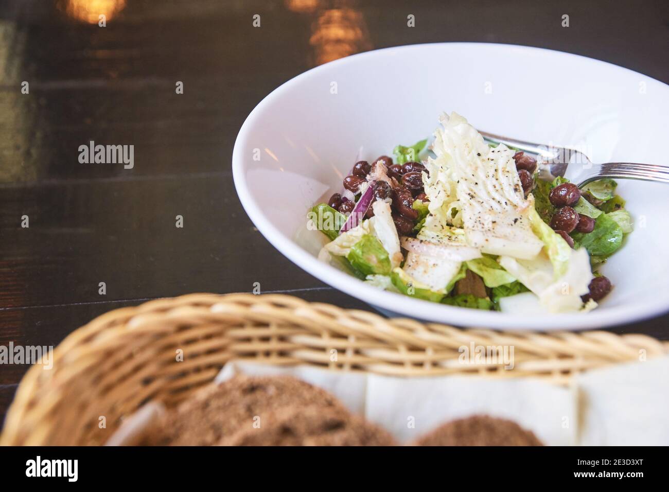Kidney beans health salad. Dark table. Cafe menu Stock Photo - Alamy