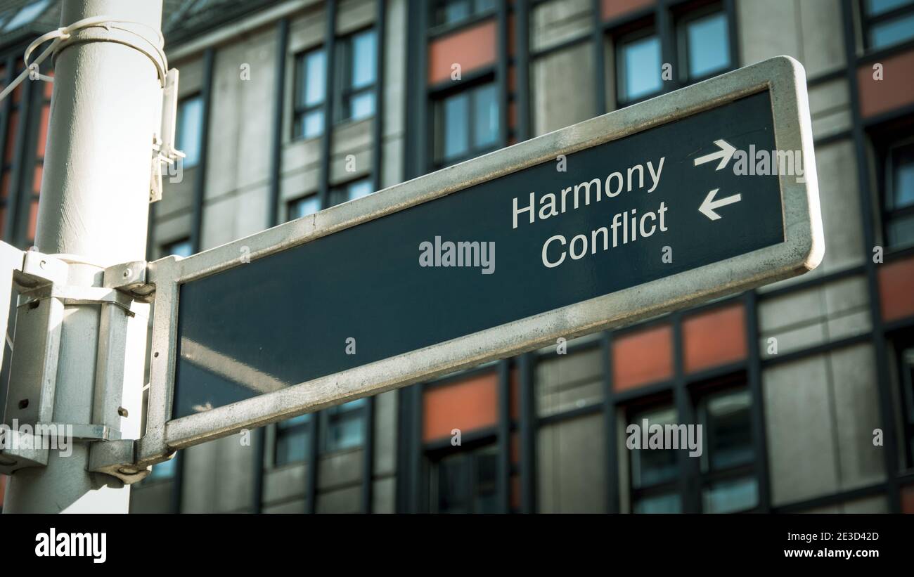 Street the Direction Way to Harmony versus Conflict Stock Photo - Alamy