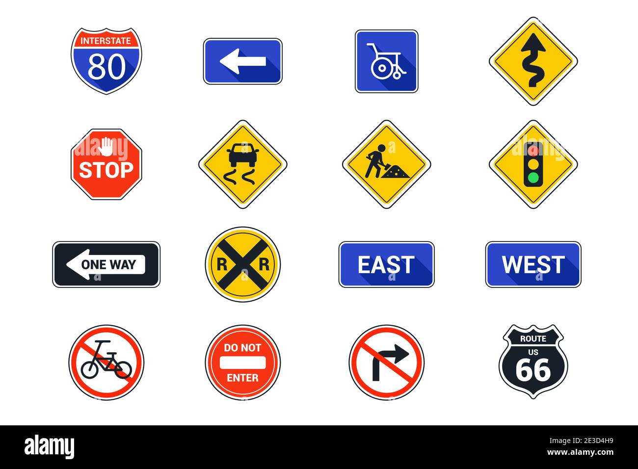 set American road signs on a white background. flat vector illustration ...