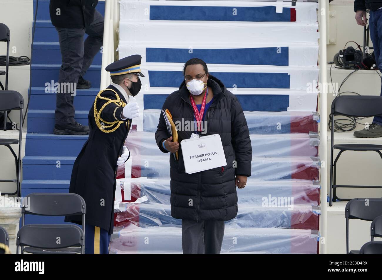 A stand-in for former President Barack Obama, walks on to the podium ...
