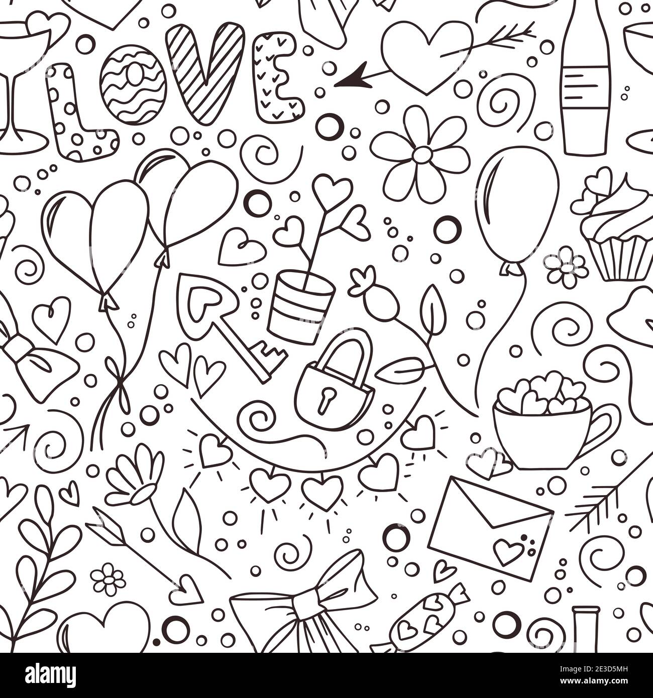 Funny seamless doodle pattern for Valentines Day, wedding, romantic ...