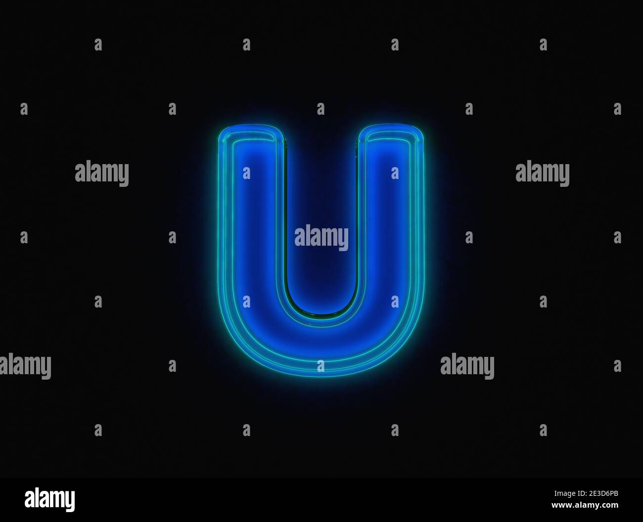 Blue - green neon light glow glass made transparent font - letter U ...