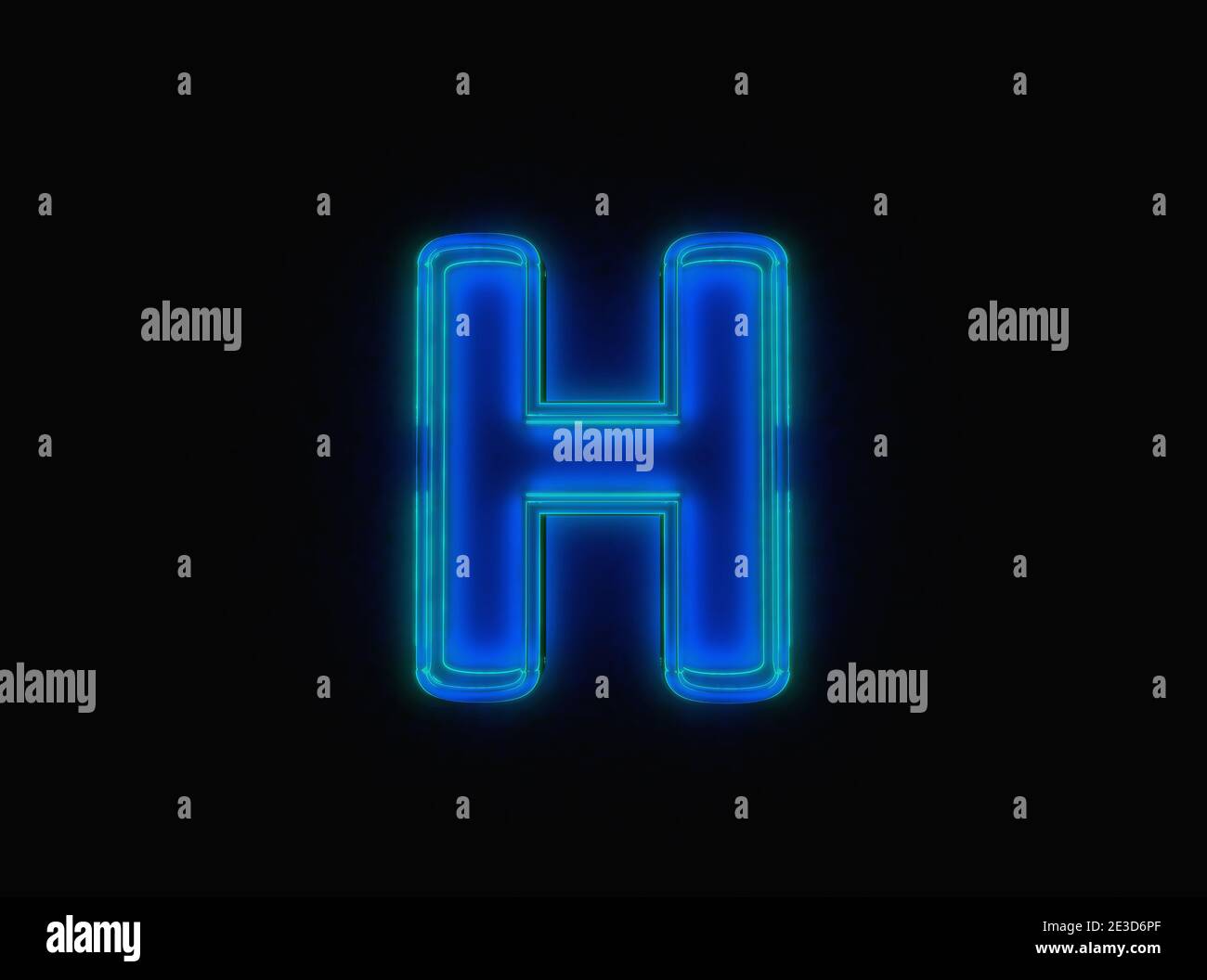 Blue - green neon light glow glassy crystal font - letter H isolated on ...