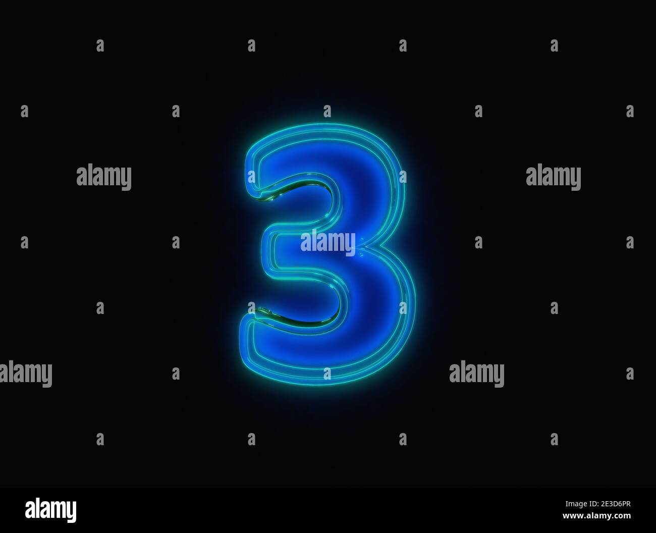 Blue - green neon light glow glassy clear font - number 3 isolated on ...