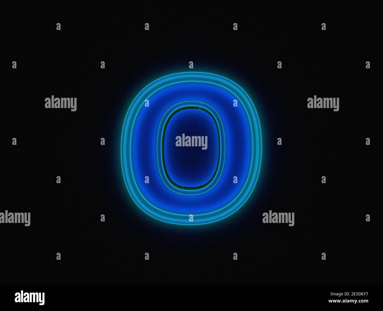 Blue - green neon light glow reflective clear font - letter O isolated ...