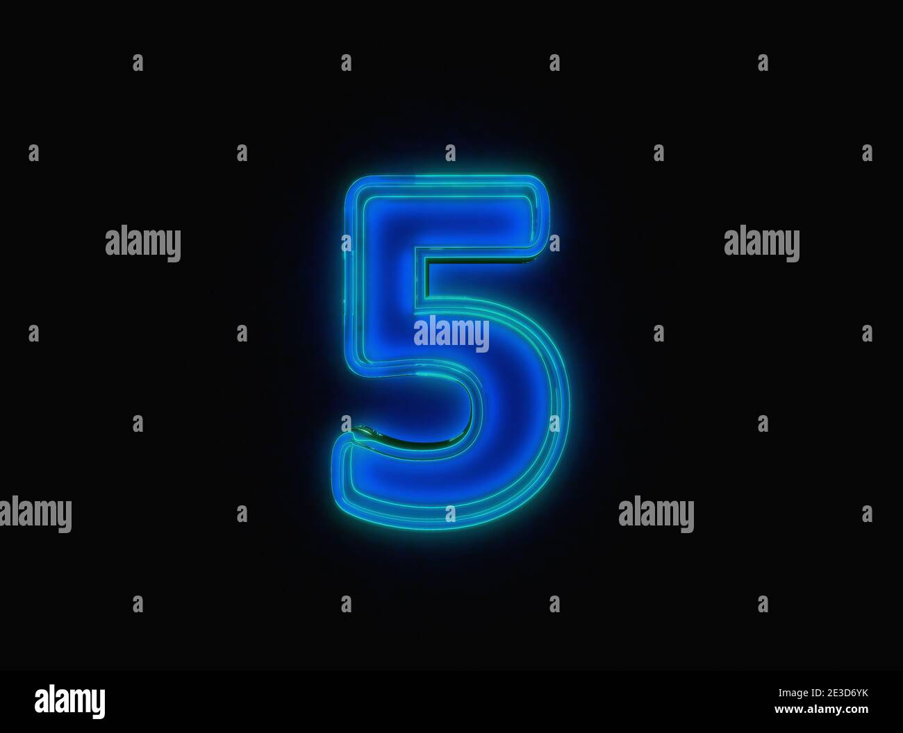 Blue - green neon light glow reflective transparent alphabet - number 5 ...