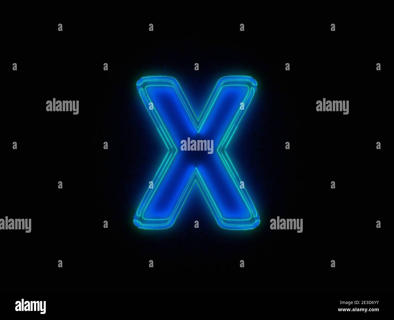 Blue - green neon light glow reflective clear font - letter X isolated ...