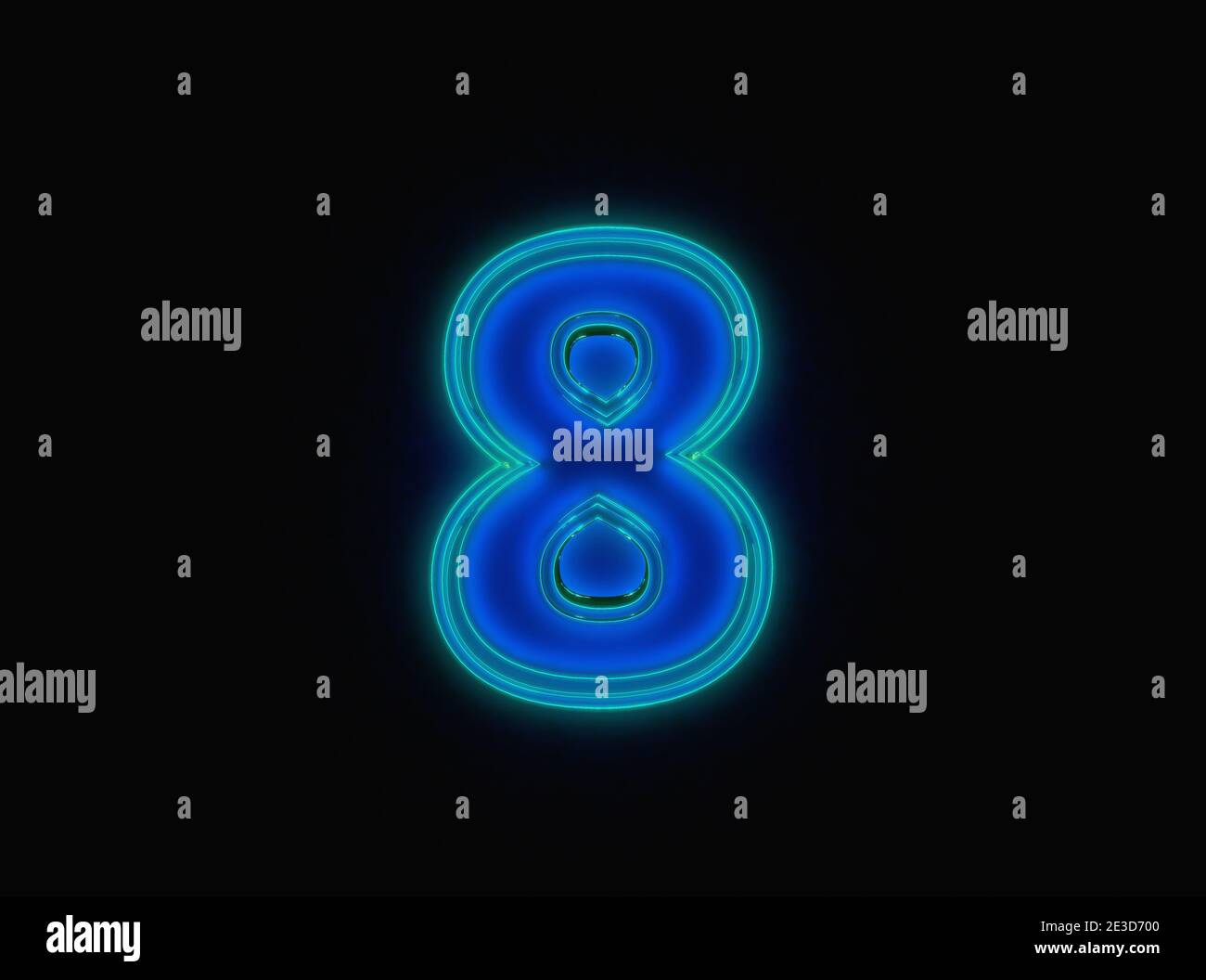 Blue - green neon light glow glassy transparent font - number 8 ...