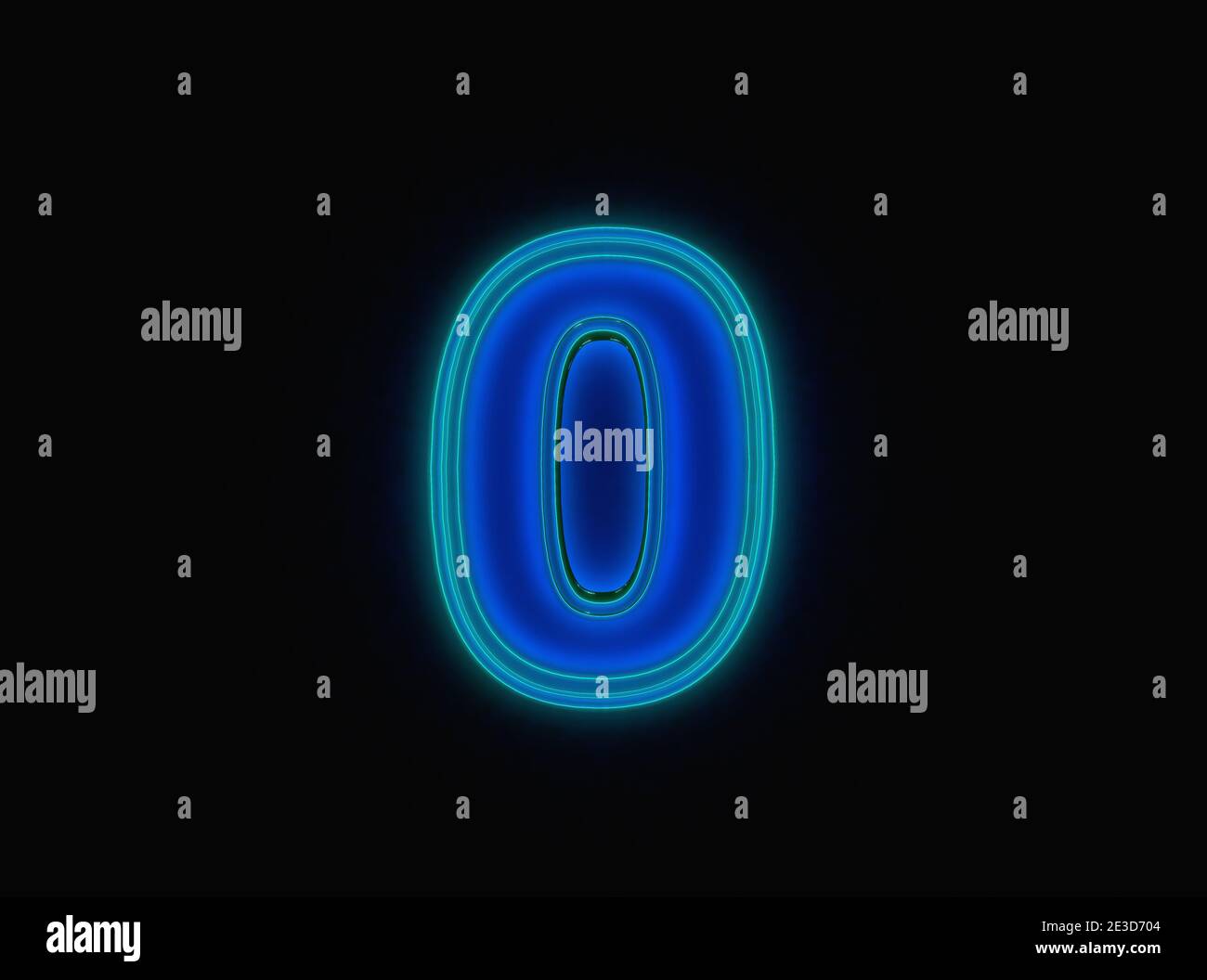 Blue - green neon light glow reflective clear alphabet - number 0 ...