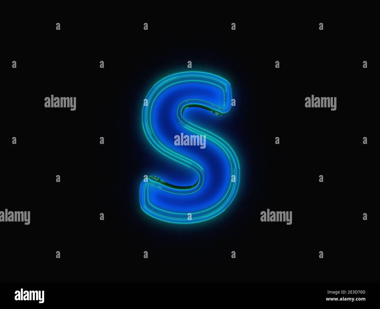 Blue - green neon light glow reflective clear font - letter S isolated ...