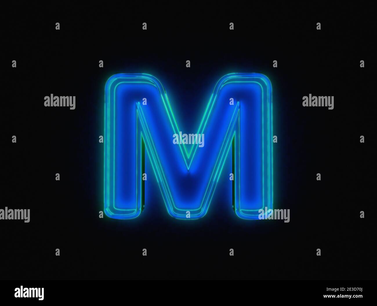 Blue - green neon light glow reflective clear alphabet - letter M ...