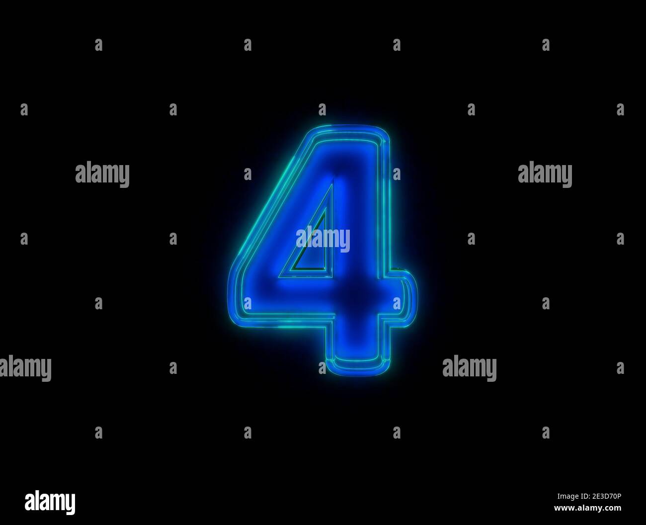 Blue - green neon light glow glassy crystal alphabet - number 4 ...