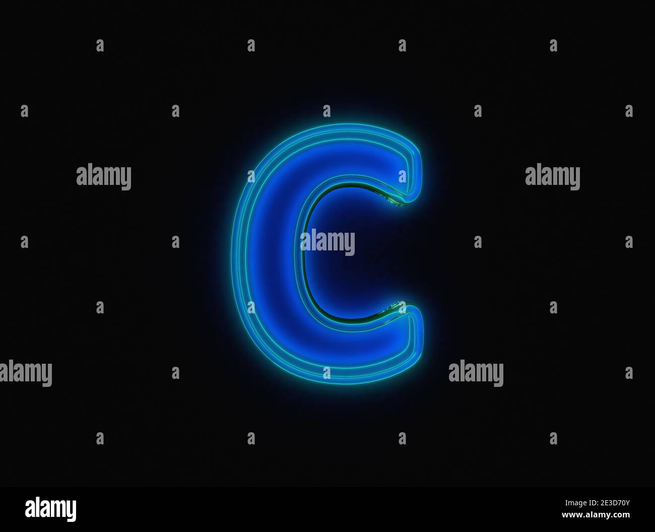 Blue - green neon light glow glassy crystal alphabet - letter C ...