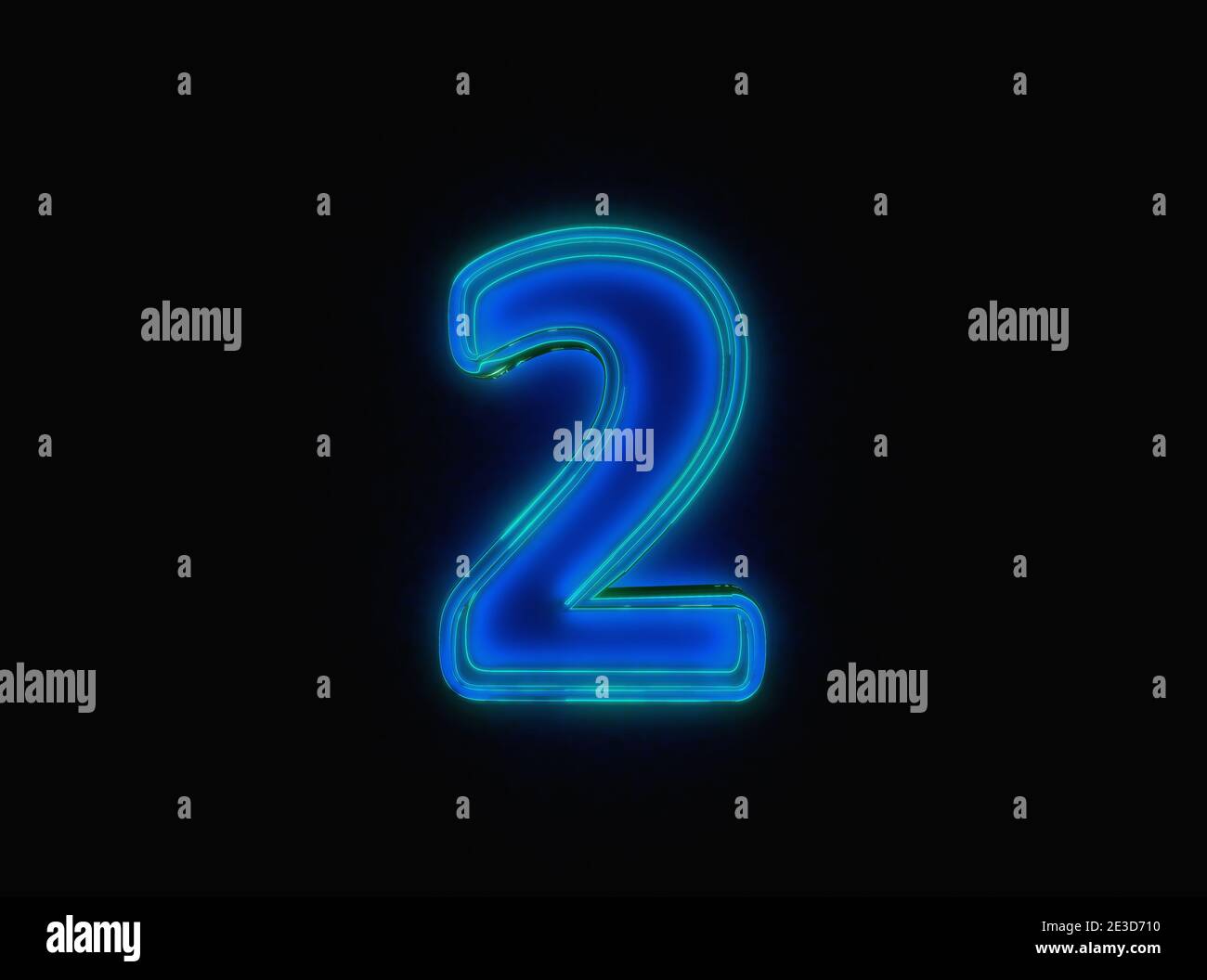 Blue - green neon light glow glass made clear alphabet - number 2 ...