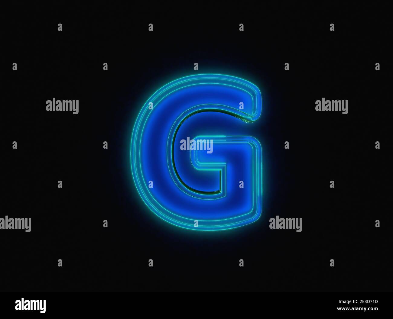 Blue - green neon light glow reflective transparent alphabet - letter G ...