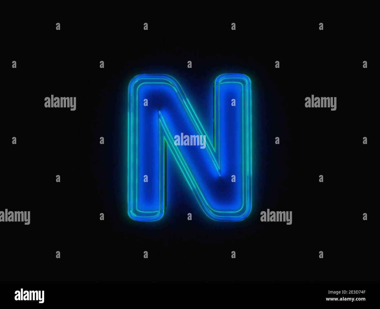 Blue - green neon light glow glass made crystal alphabet - letter N ...